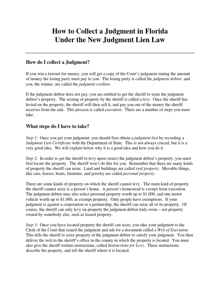How To Collect A Judgment in Florida PDF | PDF | Judgment (Law) | Auction
