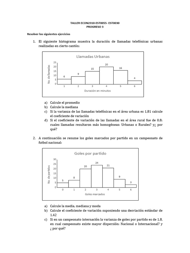 Taller Progreso 3-EST0055-EST0030-ECON2310 | PDF | Probabilidad | Desviación Estándar