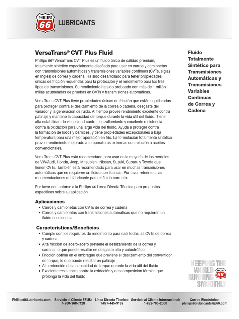 Versatrans CVT Plus Fluid ES | PDF | Vehículo de motor | Ingeniería ...