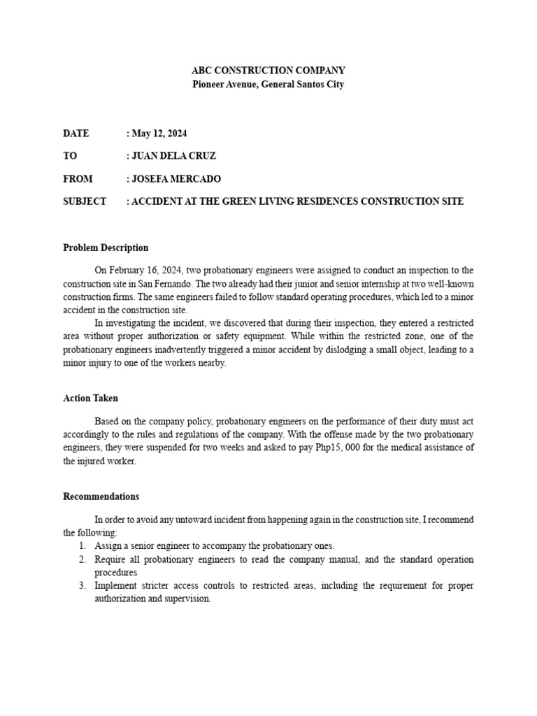 Sample Incident Report | PDF