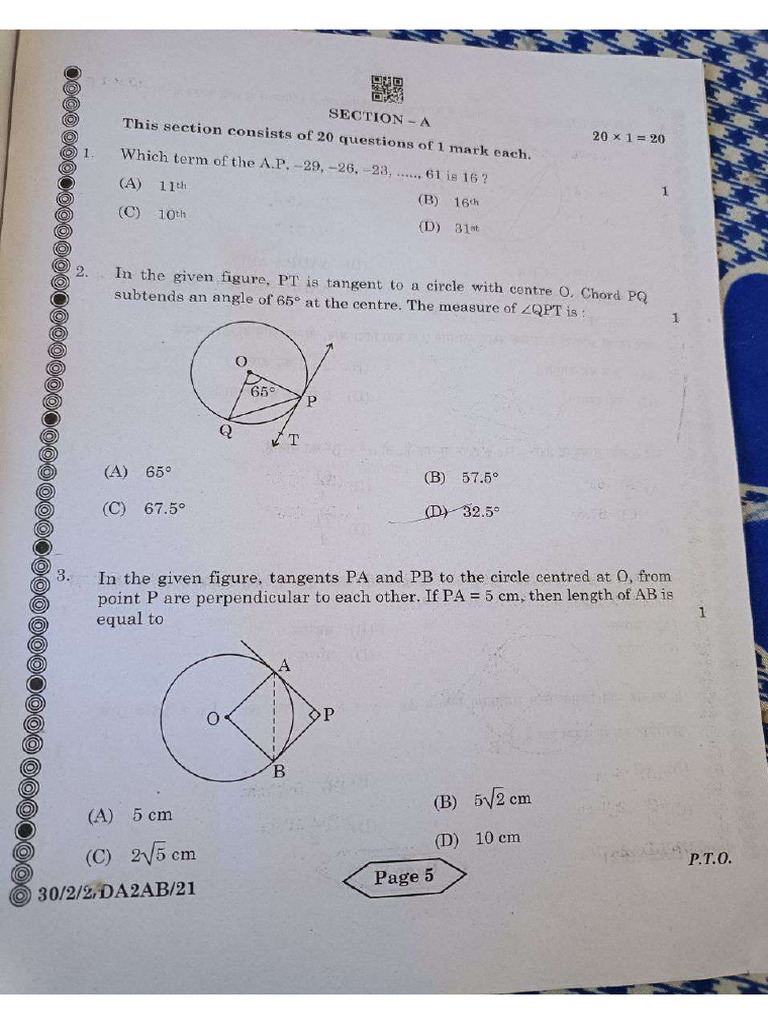 CBSE Class 10 Maths Question Paper 2024 SET 2 30-2-2 | PDF