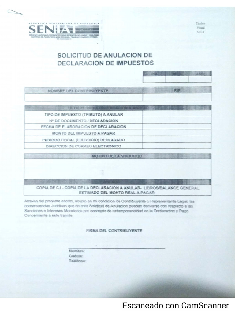 Solicitud Anulación Declaración de Impuestos | PDF