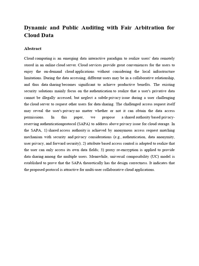 Dynamic and Public Auditing With Fair Arbitration For Cloud Data | PDF