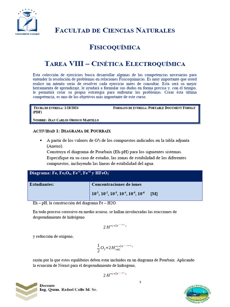 Cinética Electroquímica: Ejercicios | PDF | Electricidad | Ciencias fisicas