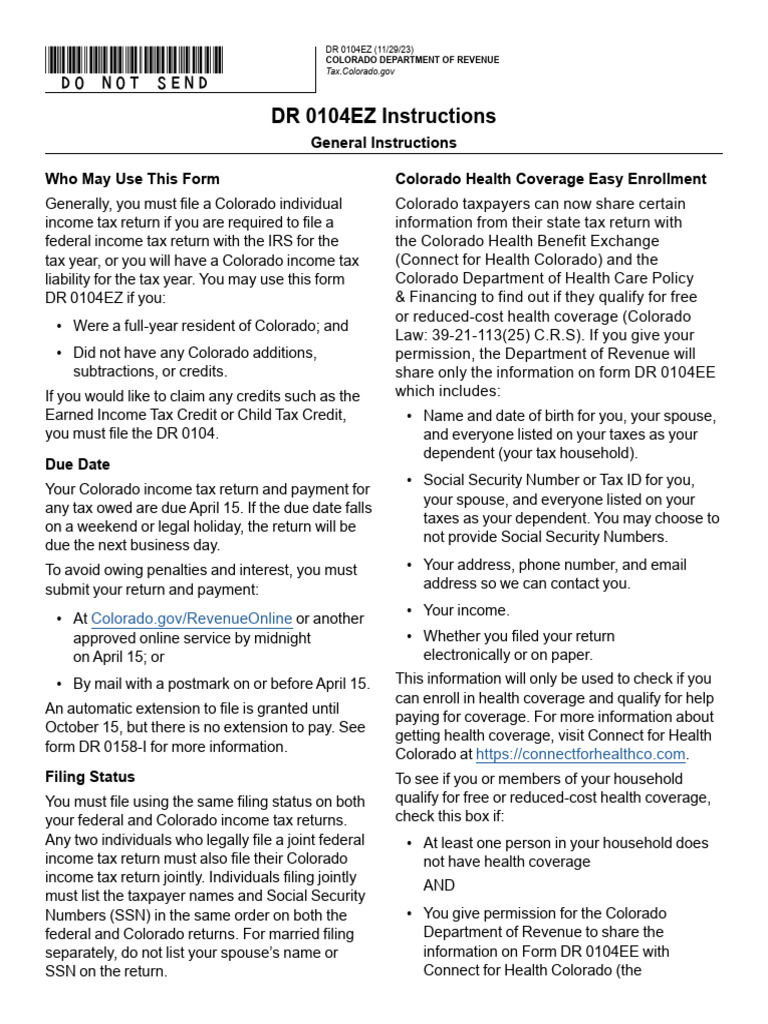 Dr0104ez 2023 | PDF | Irs Tax Forms | Tax Refund