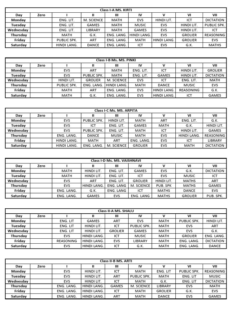 Class Time Table 2024-25 | PDF | Languages Of India