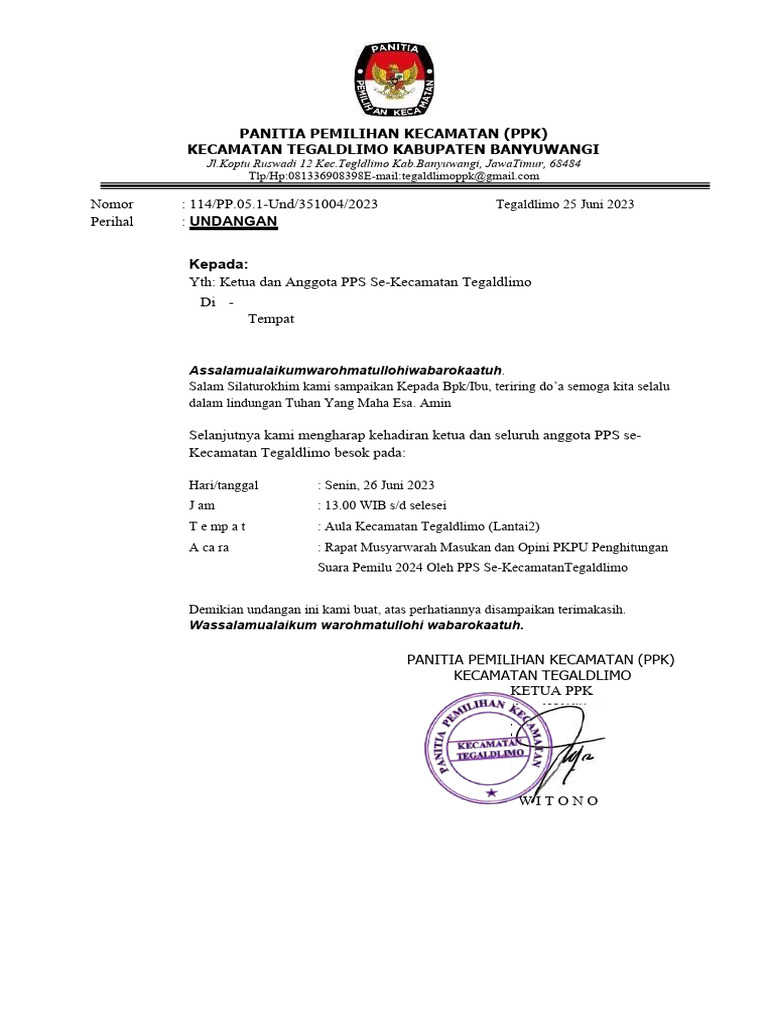 Undangan Rapat Koordinasi PPS | PDF