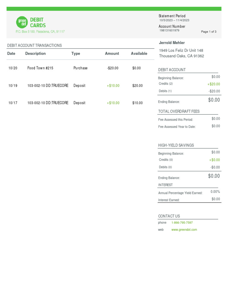 Green Dot-StatementPDF-31176006 | PDF | Debits And Credits | Debit Card