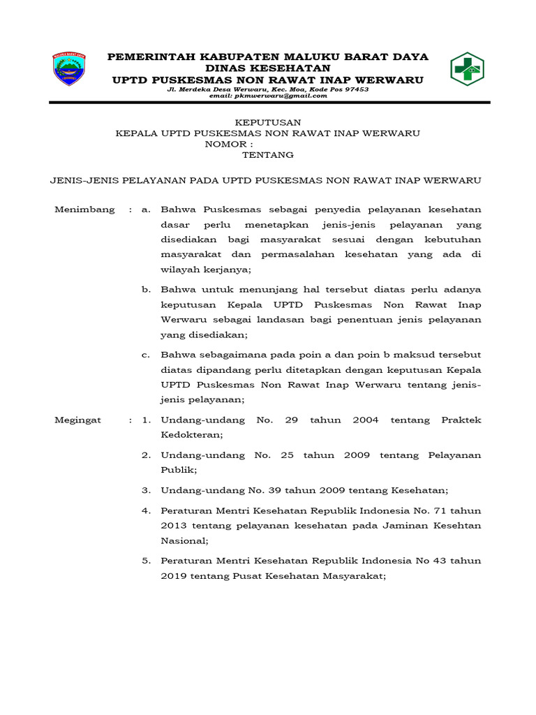 SK Jenis-Jenis Pelayanan | PDF