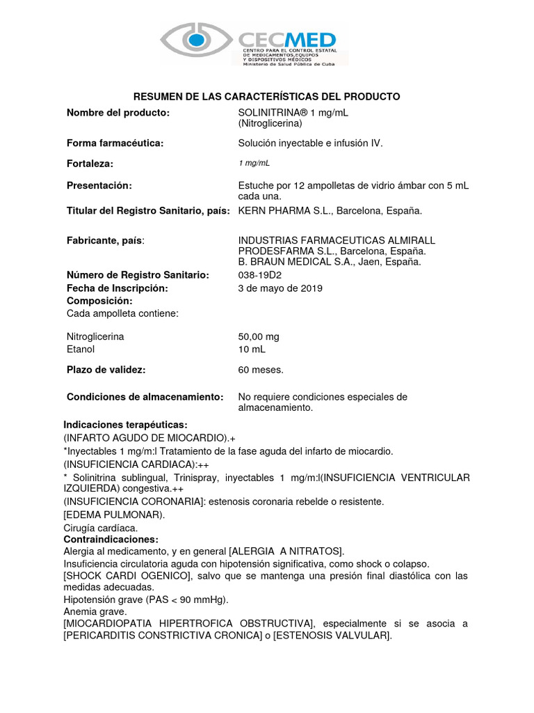 038-19D2 Solinitrina | PDF | Infarto de miocardio | Enfermedades y ...