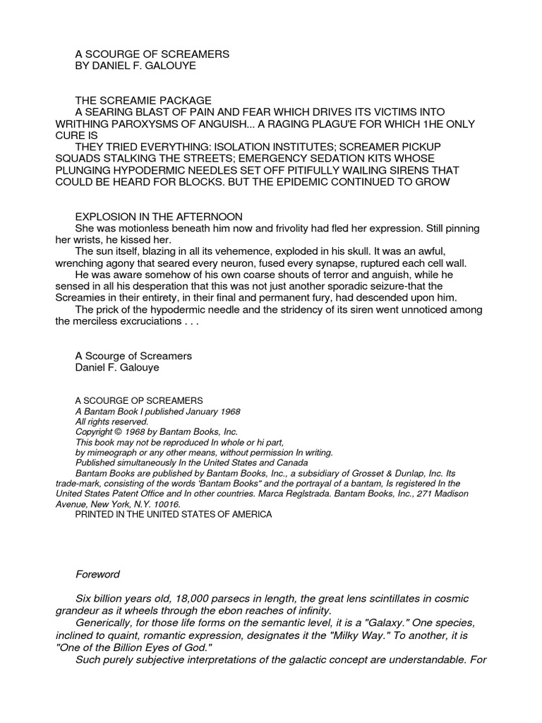 Daniel F. Galouye - A Scourge of Screamers | PDF | Galaxy | Milky Way