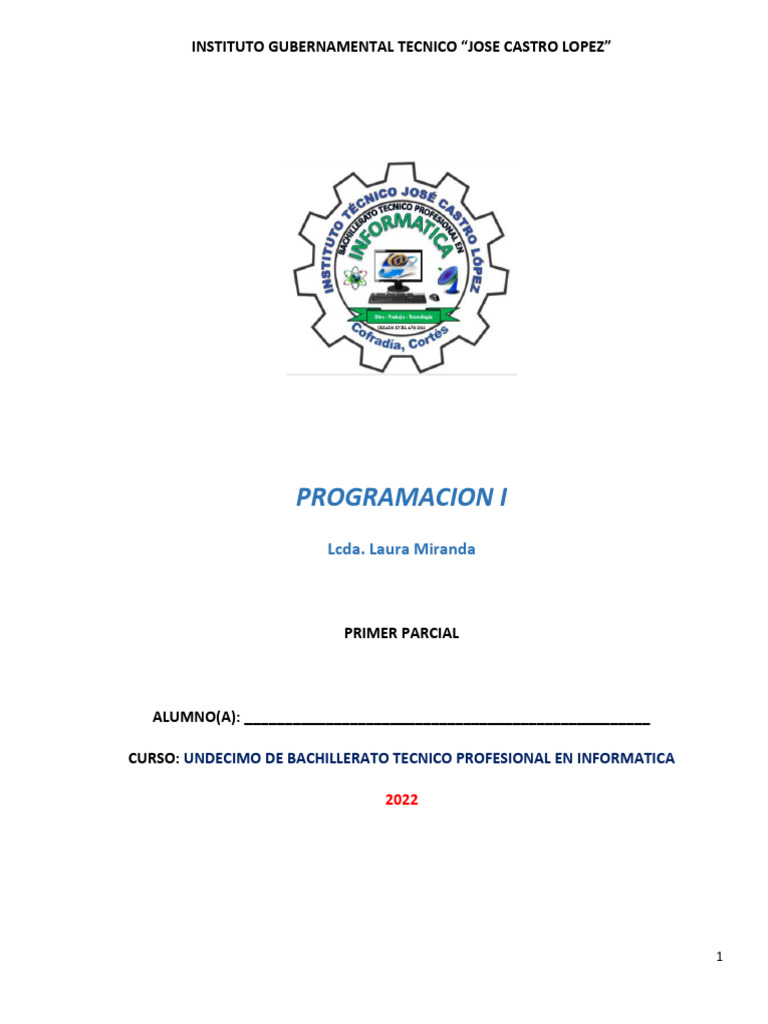 Manual de Programacion I para II de BTP en Informatica Primer Parcial 2024 | PDF | Algoritmos ...
