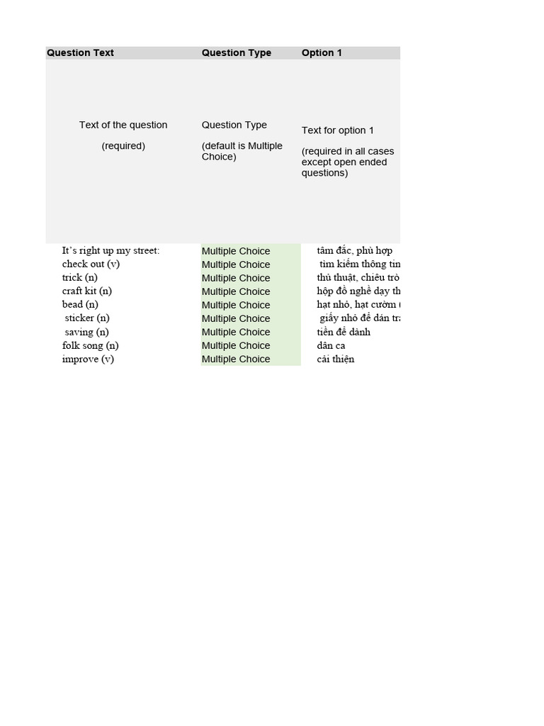 Quizizz Sample Spreadsheet | PDF