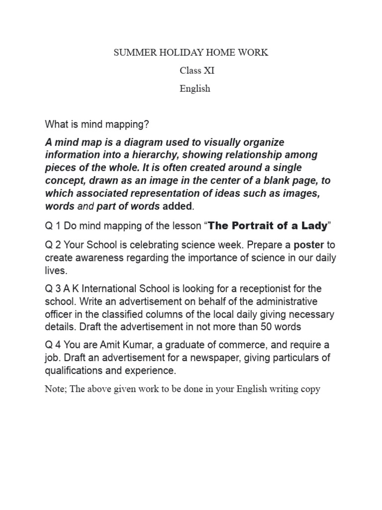 Summer Holiday Home Work Class Xi | PDF