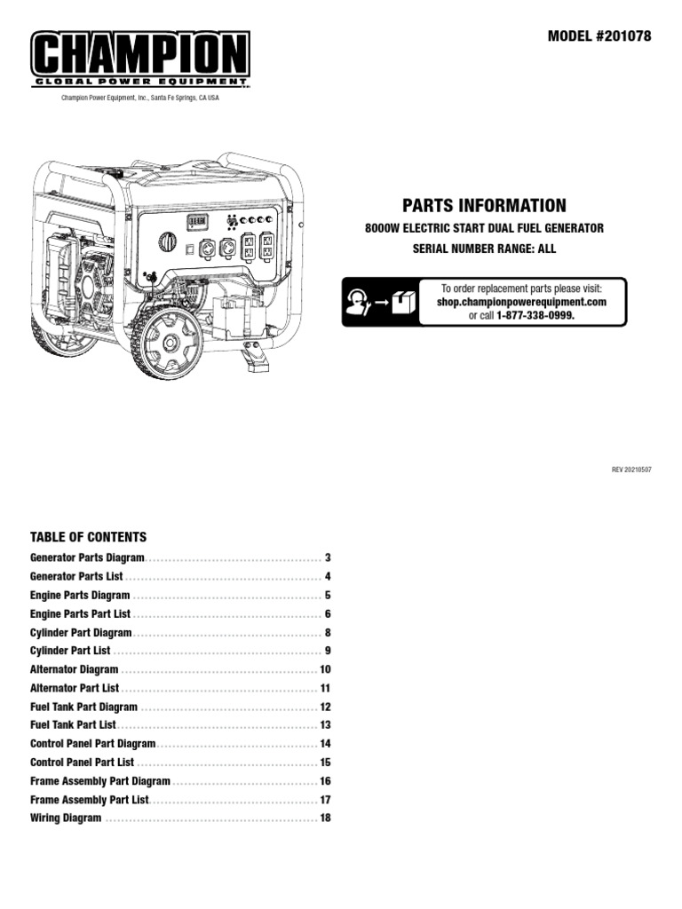 Champion 8000W Generator Parts Manual | PDF | Piston | Screw