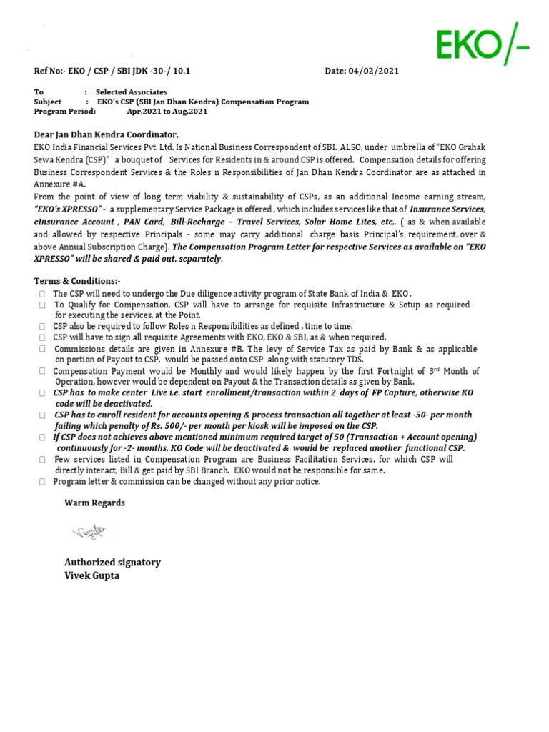 10.0 SBI CSF Program Letter | PDF | Transaction Account | Financial ...