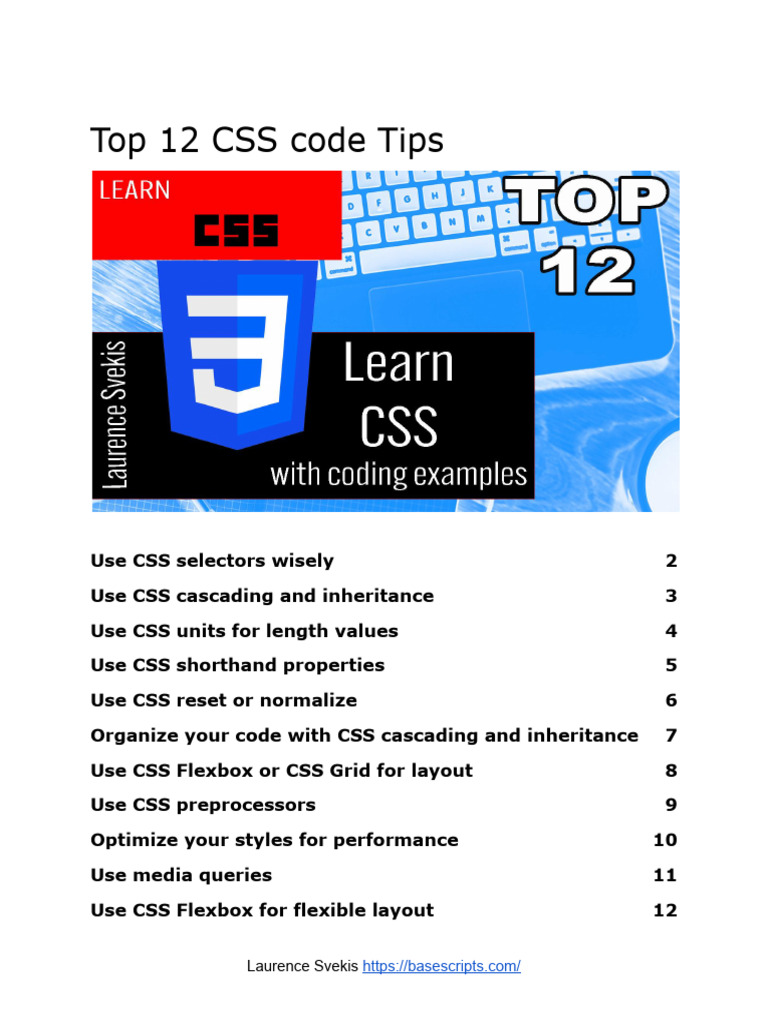 Top 12 Css Code Tips Pdf Web Development Computing 4328