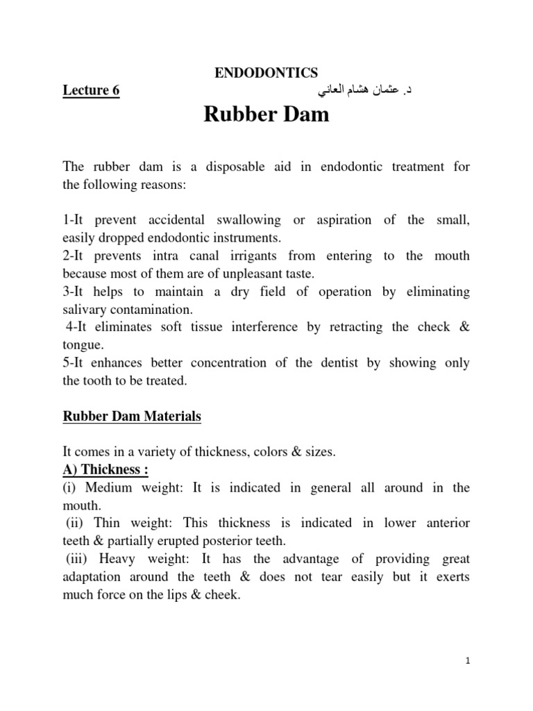 Lec 15 Rubber Dam (ENDO) | Download Free PDF | Tooth | Dentistry Branches