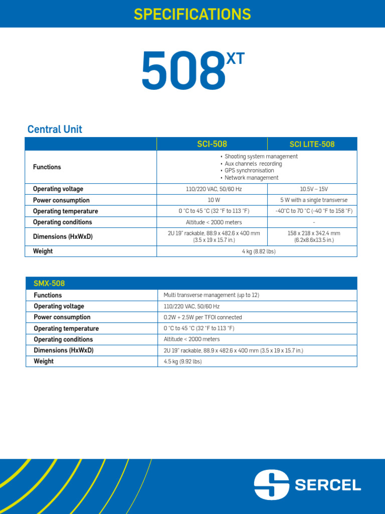 508XT Specifications NewCharte Sercel | PDF | Electrical Engineering | Electricity