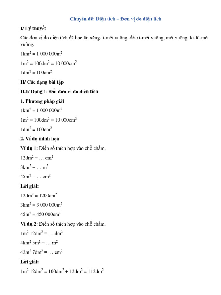 Dien Tich Don VI Do Dien Tich Lop 4 Va Cach Giai | PDF