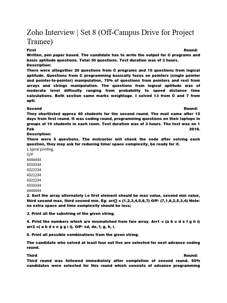 Zoho Interview SET 8 | PDF | Computer Engineering | Computer Science Zoho Interview SET 8 | PDF | Computer Engineering | Computer Science