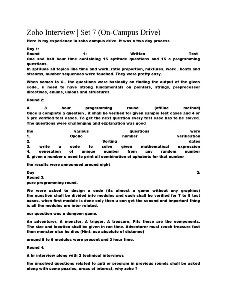 Zoho Interview SET 7 | PDF Zoho Interview SET 7 | PDF