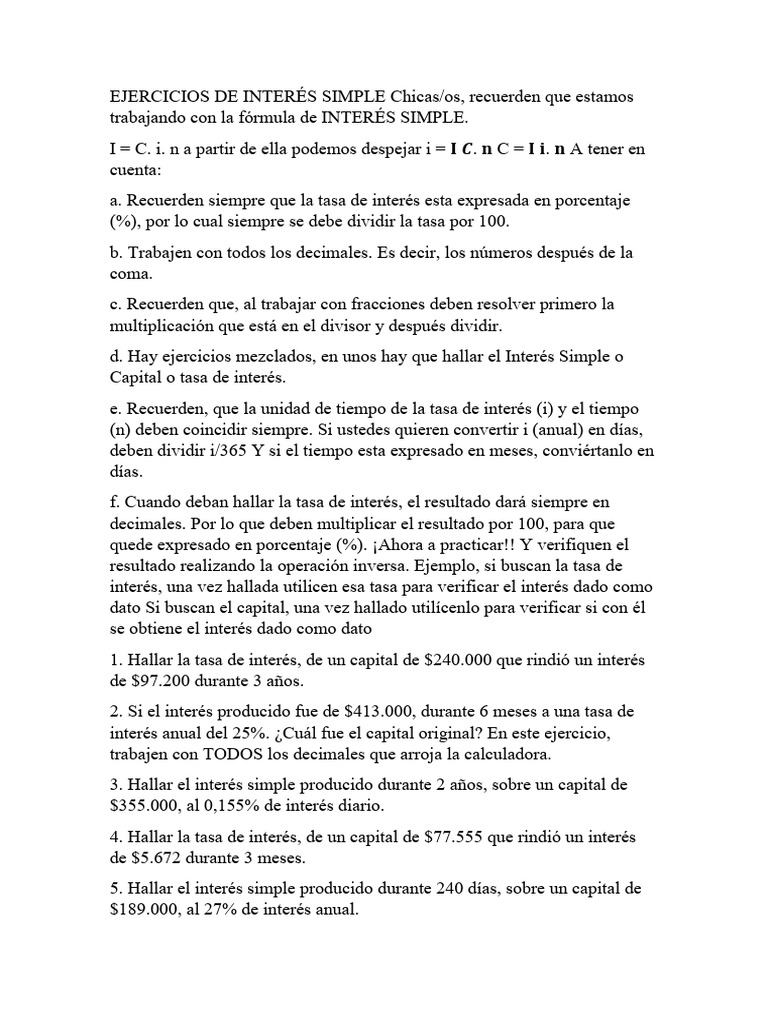 Ejercicios de Interés Simple 2 | PDF