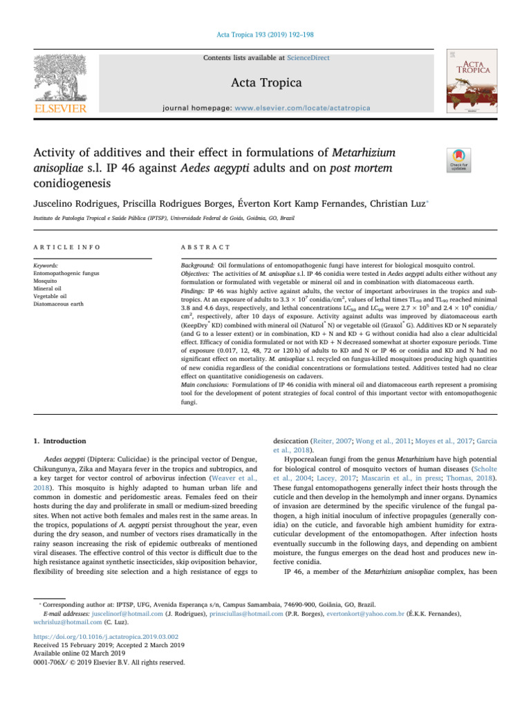 Activity of Additives and Their Effect in Formulations of Metarhizium ...