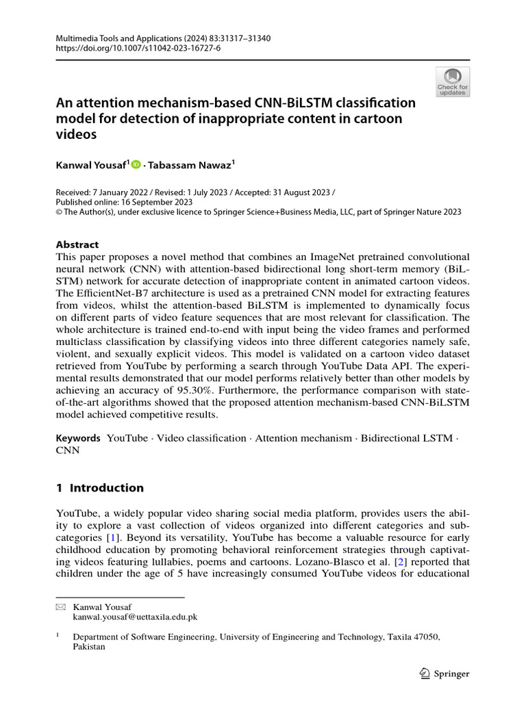 An Attention Mechanism Based CNN Bilstm Classification Model For Detection of Inappropriate ...