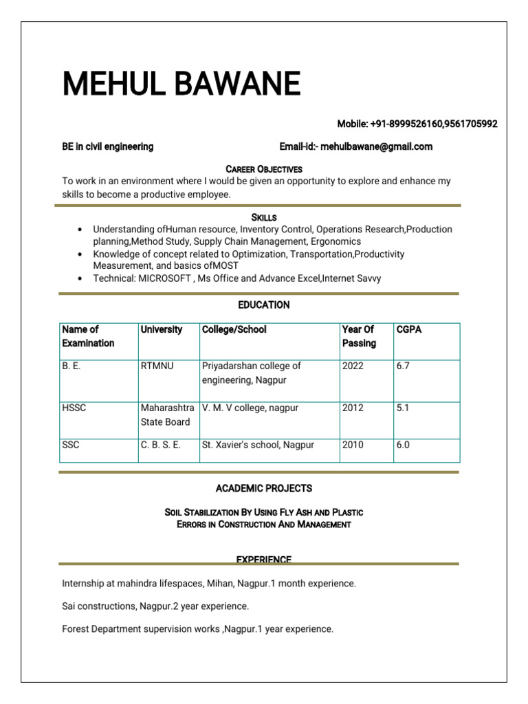 Mehul Resume Civil Og | PDF