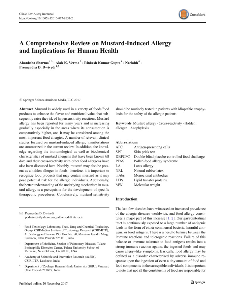 A Comprehensive Review on Mustard-Induced Allergy and Implications for ...