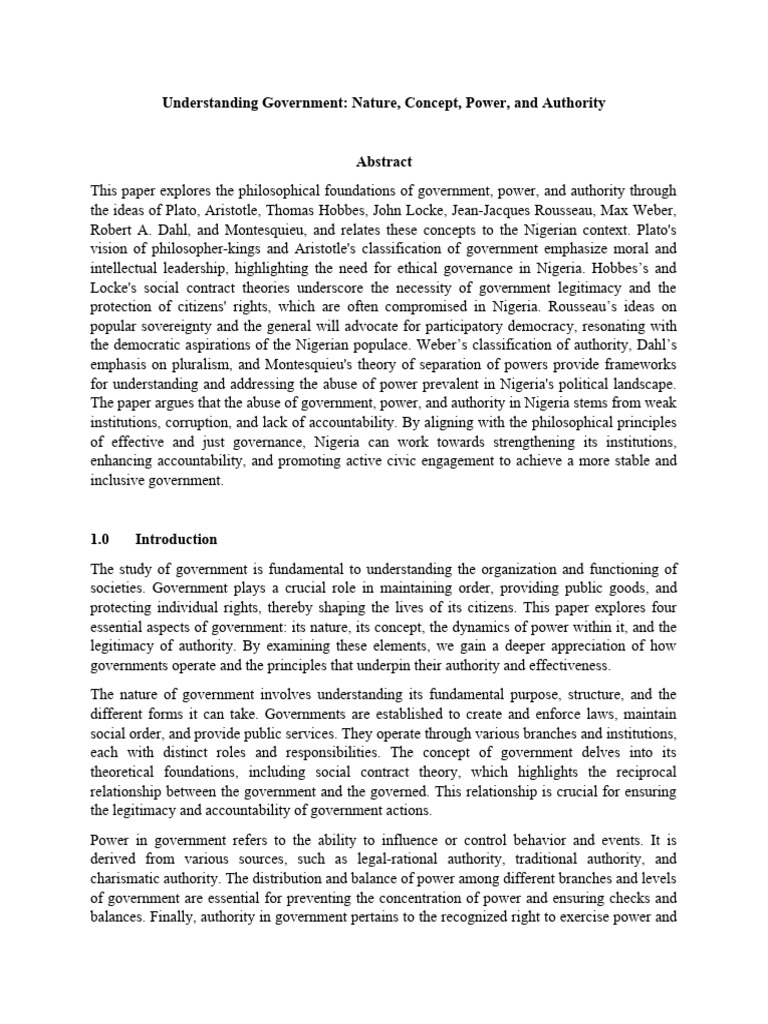 The Nature and Concept of Governement, Power and Authority | PDF ...