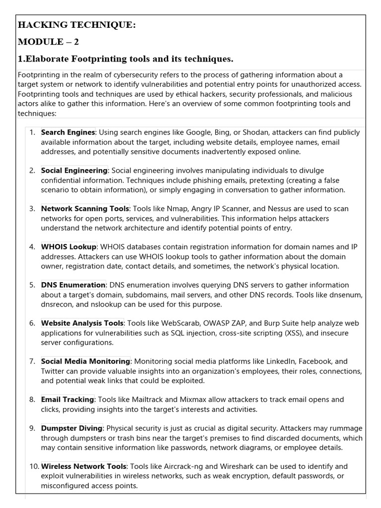 HACKING TECHNIQUE Mod Two - 15 Marks | PDF | Security | Computer Security