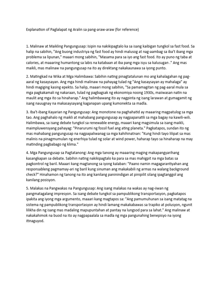 Fil 5 wk2 Explanation of Paglalapat ng Aralin sa pang | PDF