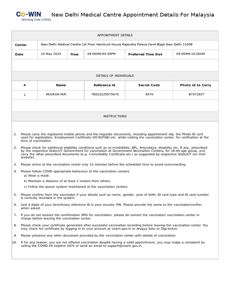 Vaccination Appointment Instructions | PDF | Identity Document | Access ...