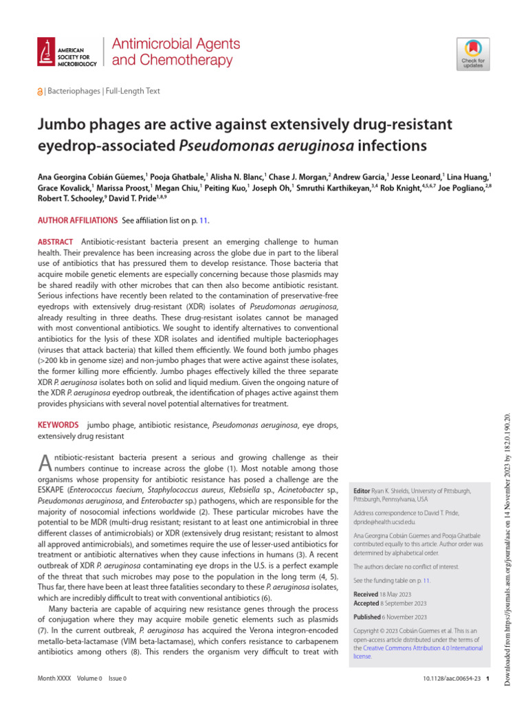 Cobián Güemes Et Al 2023 Jumbo Phages Are Active Against Extensively ...