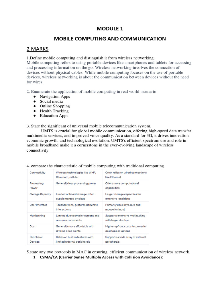 MODULE 1 MCC | PDF | Wireless | Computer Network
