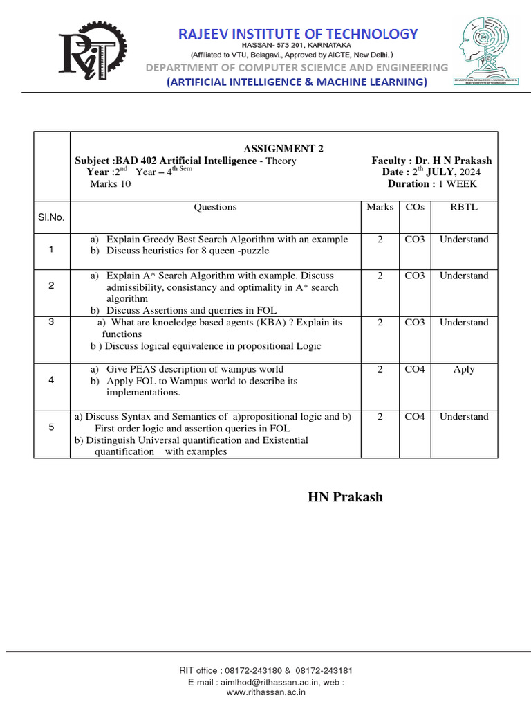 BAD402 AIML Assignment 2 | PDF | Science & Mathematics