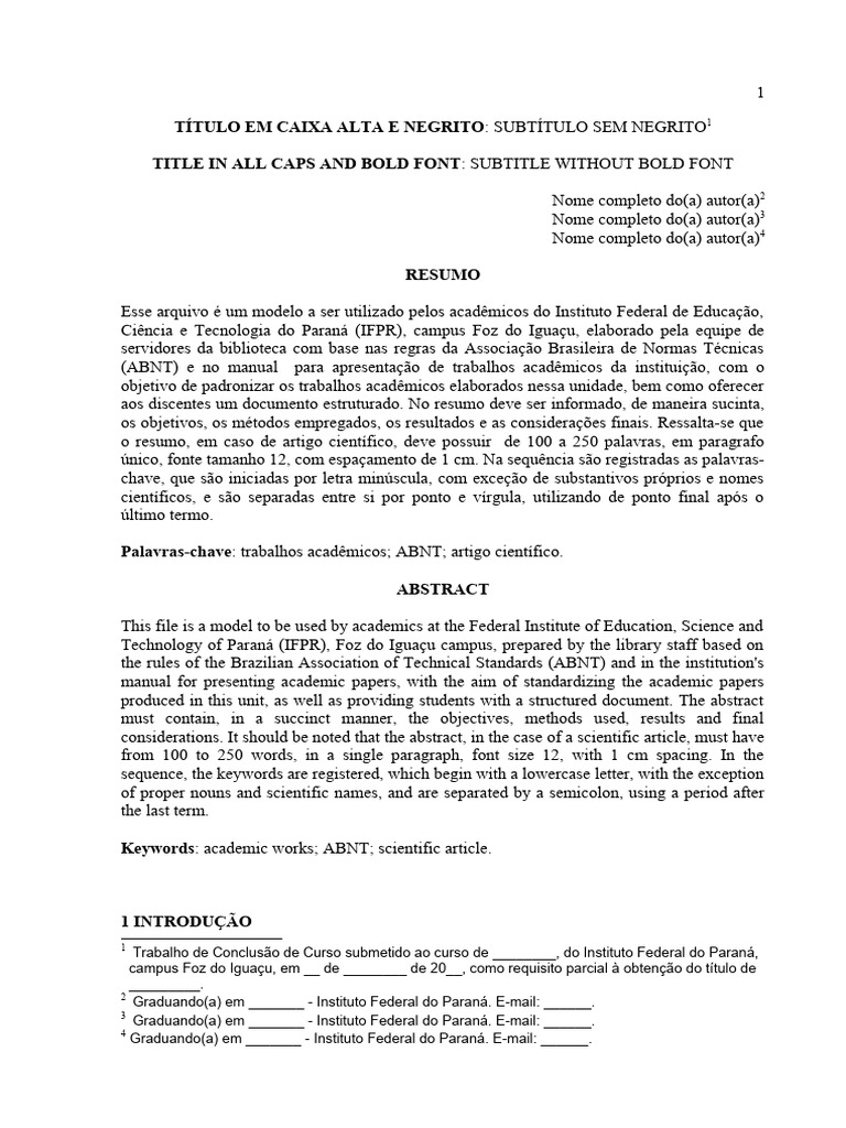 Template Modelo TCC Artigo Ifpr Foz Do Iguacu | PDF | Citação | Caixa ...