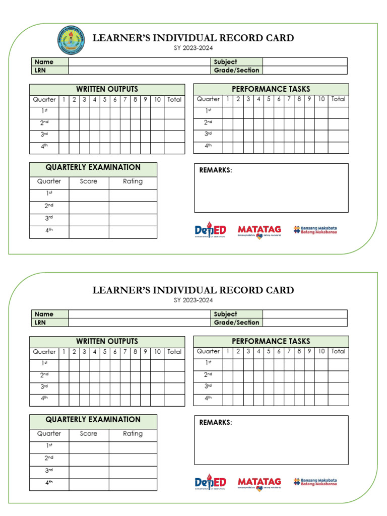 Learner's Individual Record Card | PDF