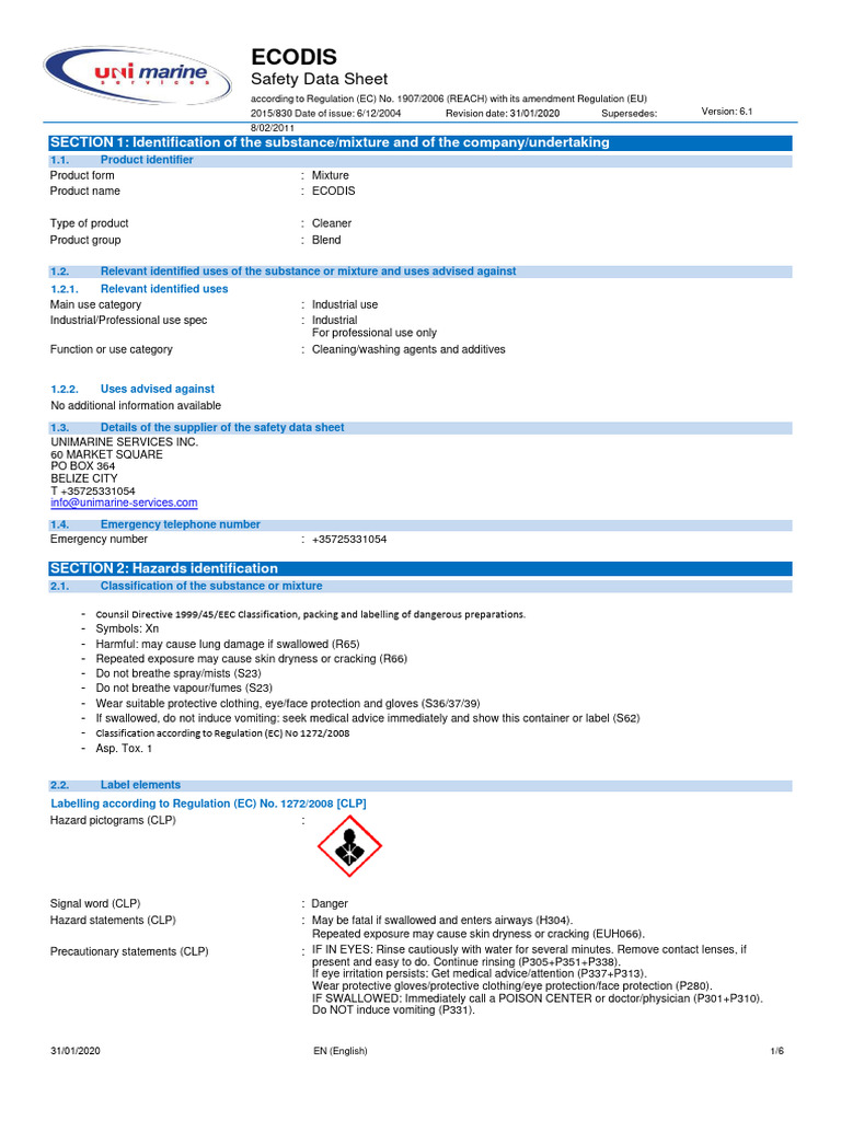 ECODIS-MSDS | Download Free PDF | Dangerous Goods | Safety