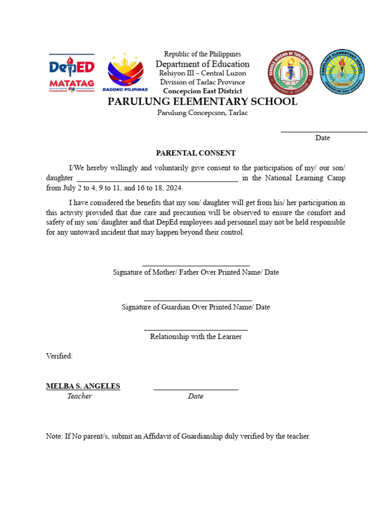 NLC Parent Consent | PDF | Kinship And Descent | Human Development