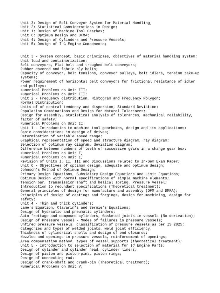 MSD Teaching Plan | PDF | Belt (Mechanical) | Engineering