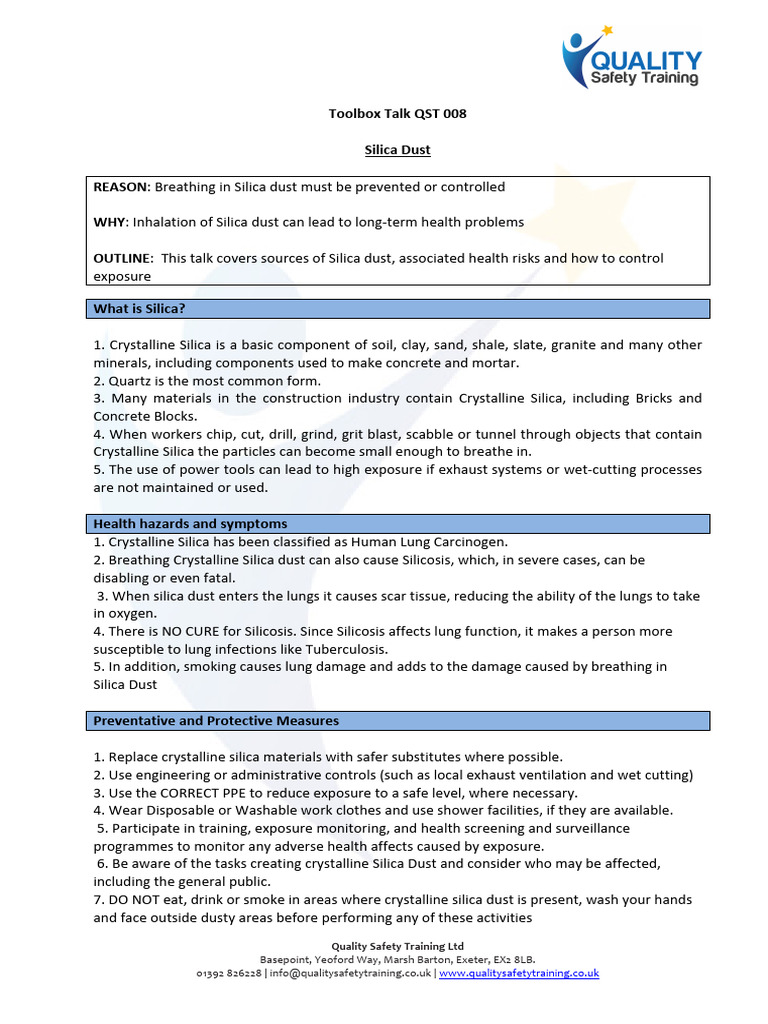 TBT 008 Silica Dust | PDF | Silicon Dioxide | Occupational Safety And Health