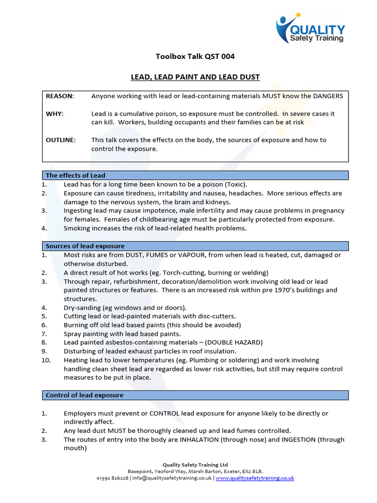 QT 004 Lead, Lead Paint and Lead Dust TBT | PDF | Lead | Soldering