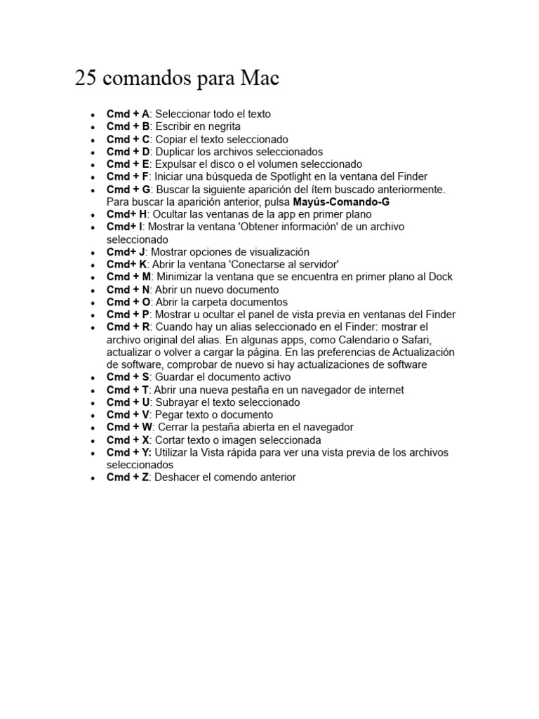 25 Comandos para Mac | PDF