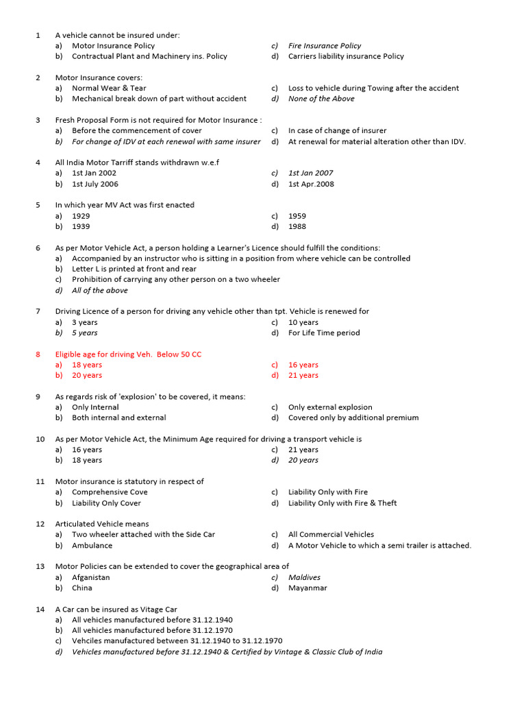 Motor Questionnaire | PDF | Insurance | Vehicle Insurance