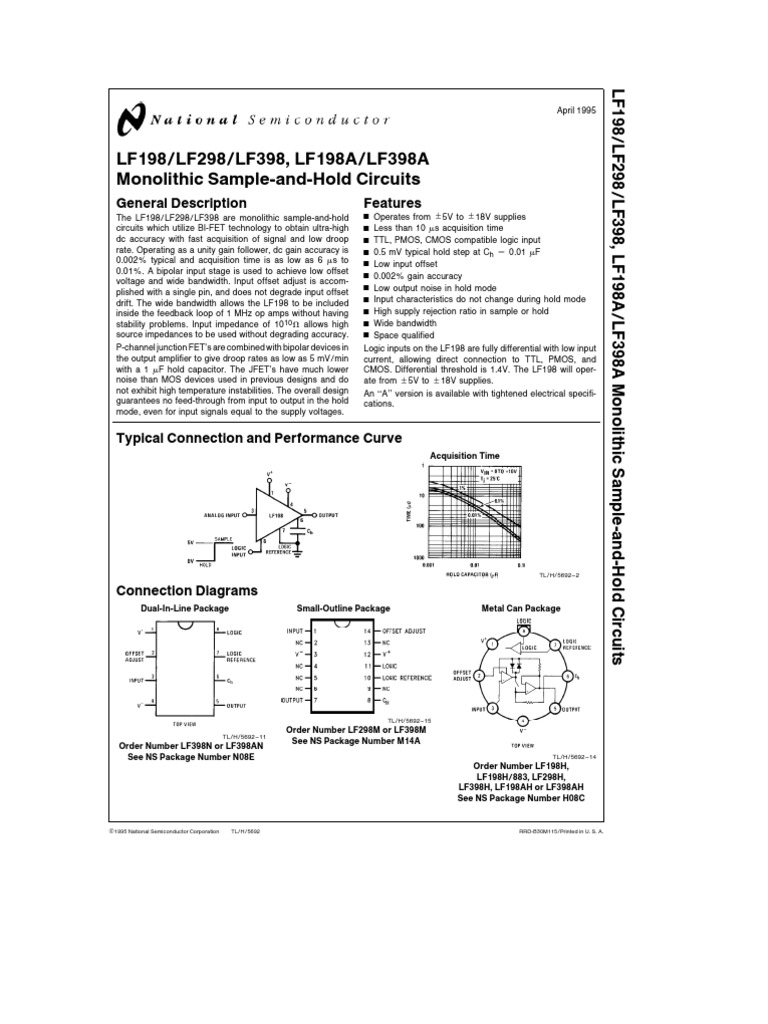 LF398 (Sample and Hold Using Monolithic IC) | PDF | Capacitor | Amplifier