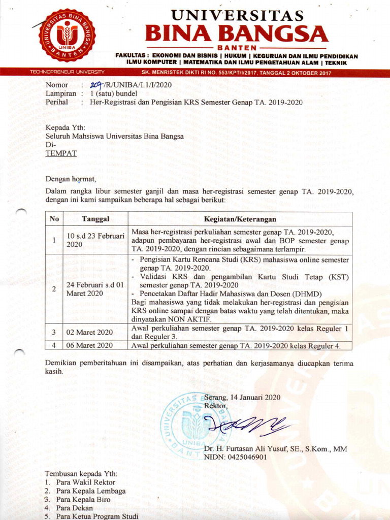 SE Her-registrasi Genap 2019-2020 | PDF