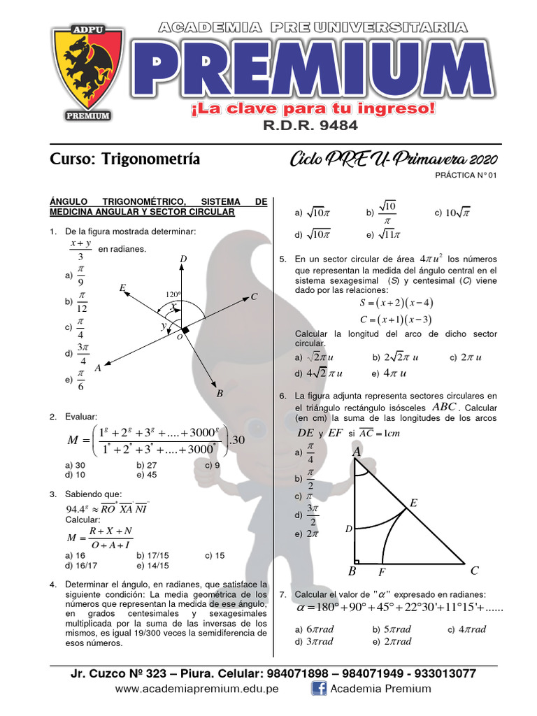 TRIGON PRIM20 PREU 01 Longitud Arc Sector Angulo Trig | PDF ...